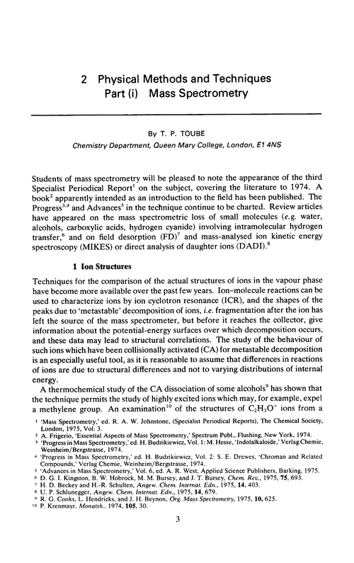 Chapter 2. Physical methods and techniques. Part (i) Mass spectrometry - Annual Reports Section ...