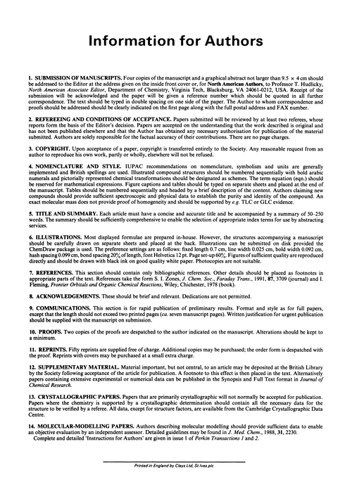 Back cover - Journal of the Chemical Society, Perkin Transactions 1 ...