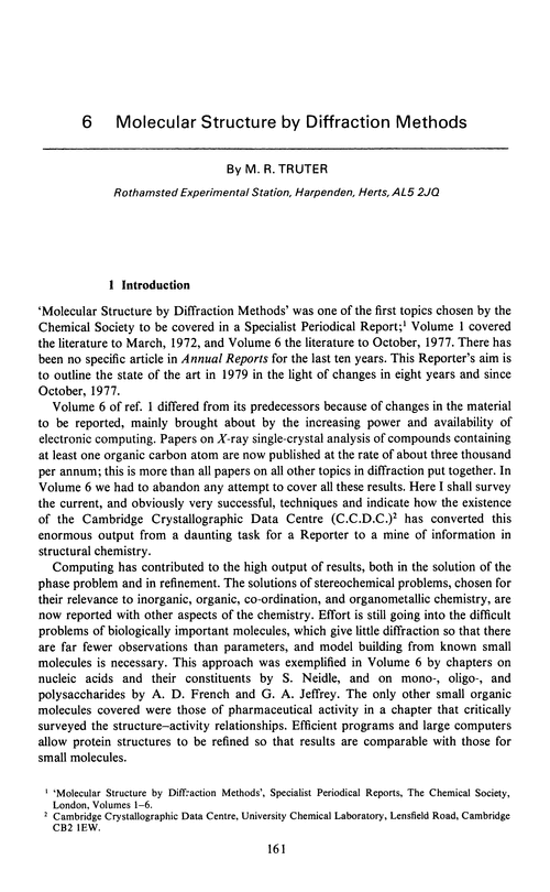 Chapter 6. Molecular structure by diffraction methods - Annual Reports ...
