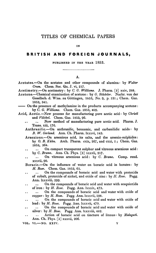 Titles of chemical papers in British and foreign journals, published in ...
