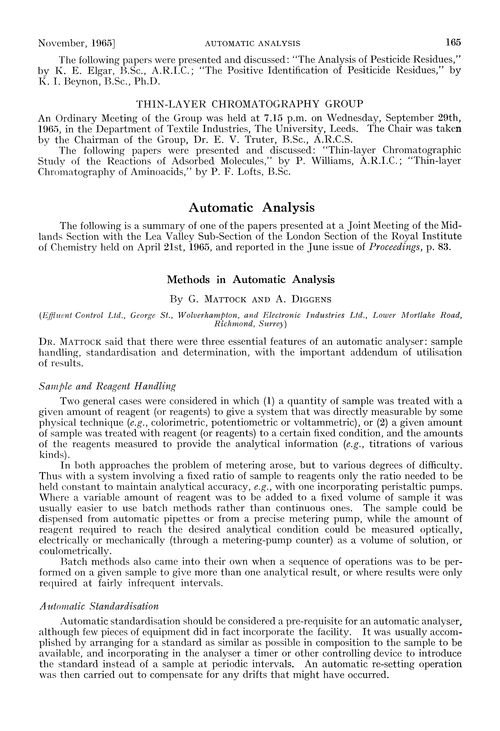 Automatic analysis. Methods in automatic analysis - Proceedings of the ...