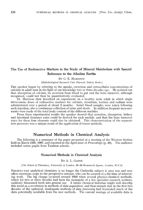 Numerical methods in chemical analysis - Proceedings of the Society for ...