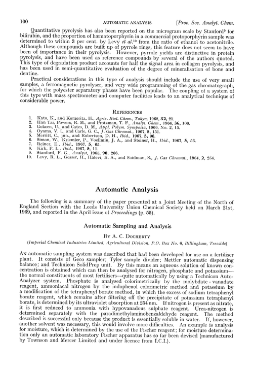 Automatic analysis. Automatic sampling and analysis - Proceedings of ...