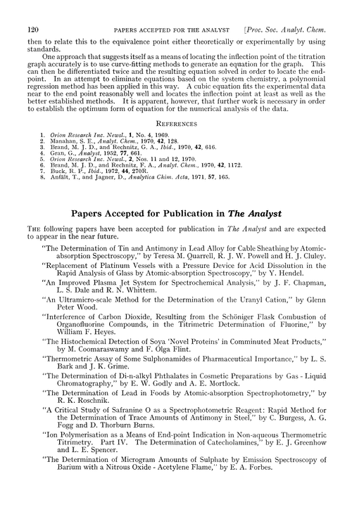 Papers accepted for publication in The Analyst - Proceedings of the ...