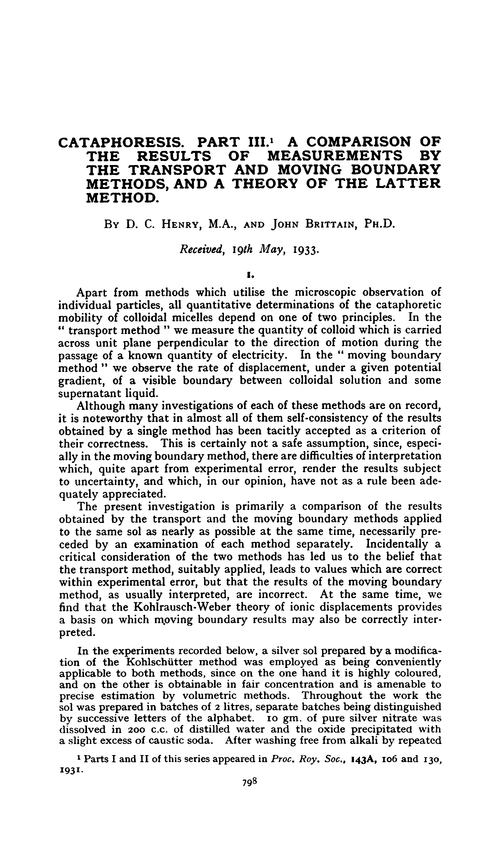 Cataphoresis. Part III. A comparison of the results of measurements by ...