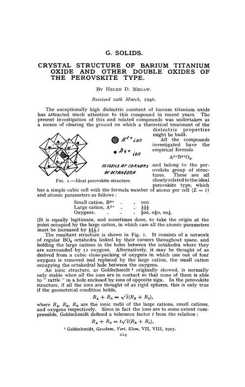 G. Solids. Crystal structure of barium titanium oxide and other double ...