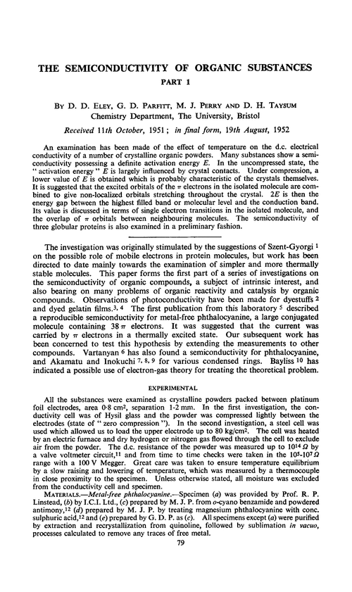 The semiconductivity of organic substances. Part 1 - Transactions of ...