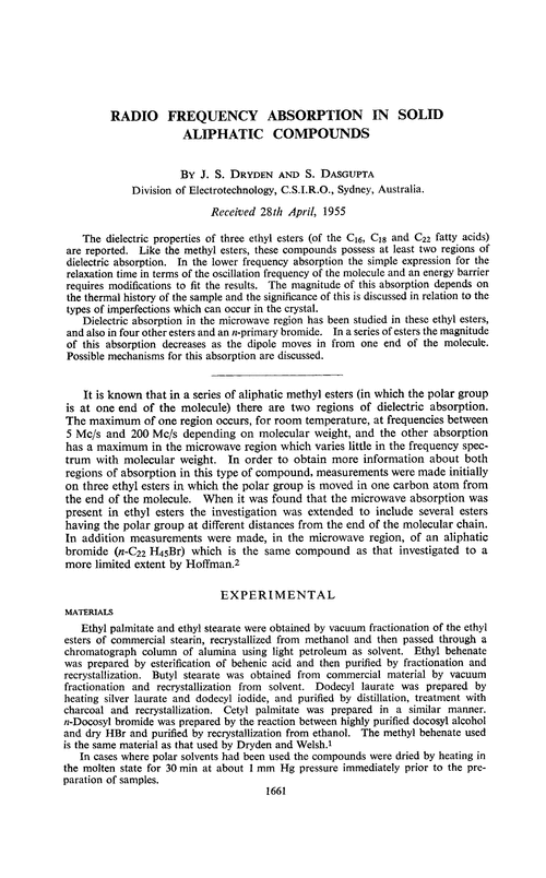 Radio frequency absorption in solid aliphatic compounds - Transactions ...