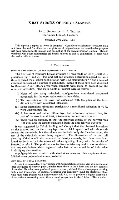X-ray studies of poly-L-alanine - Transactions of the Faraday Society ...