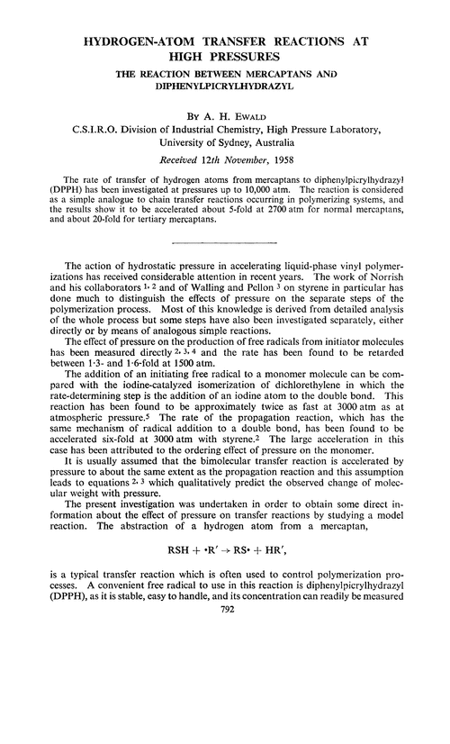 Hydrogen-atom transfer reactions at high pressures. The reaction ...