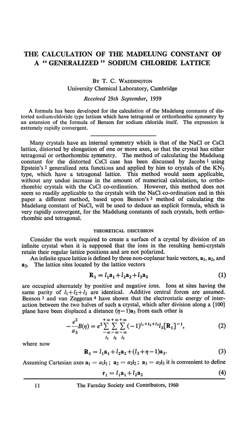 The calculation of the Madelung constant of a “generalized” sodium ...