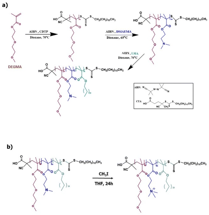 PDEGMA- b -PDMAEMA- b -PLMA triblock terpolymers and their cationic ...