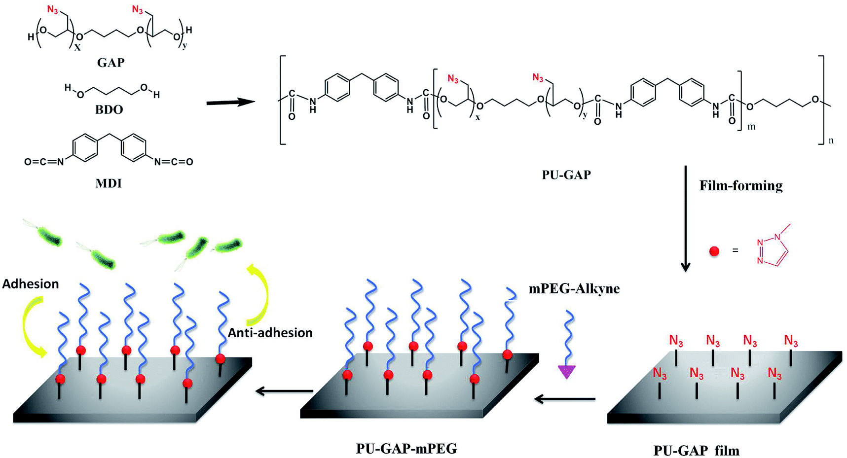 Synthesis of polyurethanes with pendant azide groups attached on the soft segments and the ...